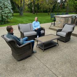 Backyard Creations® Cascade Cove Brown 4-Piece Wicker Patio Set with Gray Cushions at Menards®