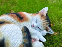 10-1/2" Resin Sleeping Calico Cat Garden Statue at Menards®