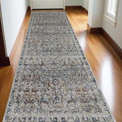 HomeRoots Felicity Tan Blue And Orange Floral Distressed 3' x 10' Area ...