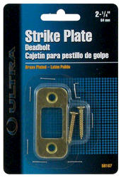 Ultra Hardware™ Polished Brass Deadbolt Strike Plate with Rounded ...