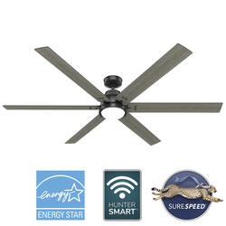 Hunter® Gravity 72" Matte Black Indoor LED Smart Ceiling Fan with ...