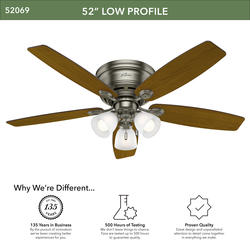 Hunter® Low Profile 52" Provencal Gold Indoor 3-Light Ceiling Fan at ...
