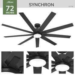Hunter® Synchron 72" Matte Black Indoor/Outdoor LED Smart Ceiling Fan ...