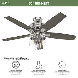 Hunter® Bennett 52" Brushed Nickel Indoor 3-Light Ceiling Fan with ...