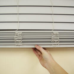 Lumino 2" Gray Room Darkening Cordless Faux Wood Flat Slat Blind - 39"W ...