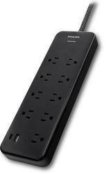 Philips Black 9-Outlet 1 USB-A/1 USB-C Surge Protector with 6' Braided ...