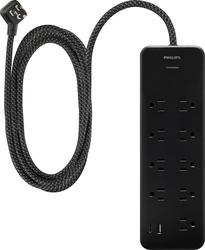 Philips Black 9-Outlet 1 USB-A/1 USB-C Surge Protector with 6' Braided ...