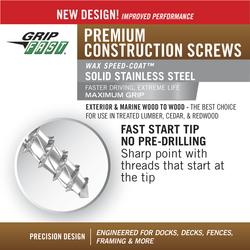 Grip Fast® Premium Stainless Steel #10 x 4" Star Drive Flat Head ...