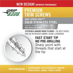 Grip Fast® Premium Stainless Steel #8 x 1-5/8" Star Drive Trim Head ...