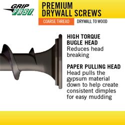Grip Fast® Premium #6 x 1-5/8" Phillips Drive Bugle Head Coarse Thread ...