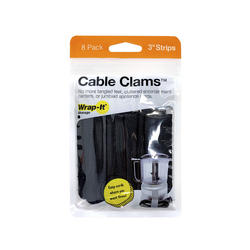 Wrap-It® Storage Cable Clams 3" Strips Black Hook and Loop Cord Holders ...