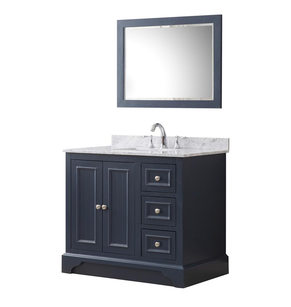 Direct Vanity Sink Kingswood 36 W x 23 D Blue Vanity and Carrara Marble Vanity Top with Rectangular Undermount Bowl and Mirror