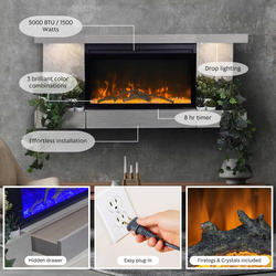 Paramount 48" Contemporary Grey Wood Grain Electric Fireplace with ...
