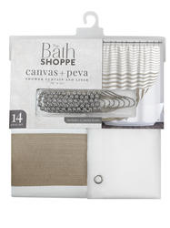 The Bath Shoppe™ White and Khaki Horizontal Striped Canvas Shower ...