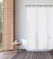 The Bath Shoppe™ White and Navy Blue Horizontal Striped Canvas Shower Curtain with Peva Liner ...