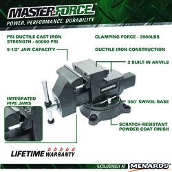 Masterforce® 5-1/2" Reversible Bench Vise with Swivel Base at Menards®