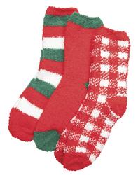 Dot Dash Crew Green/Red/White Assorted Christmas Cozy Socks - 3 Pairs ...