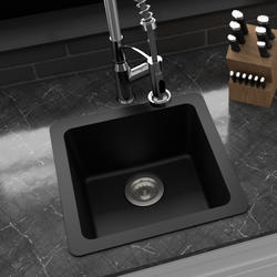 Tuscany® Dual Mount 17" Black Quartz Composite Single Bowl Kitchen Sink ...