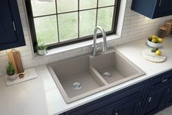 Tuscany® Dual Mount 33" Concrete Quartz Composite 1-Hole Double Bowl ...