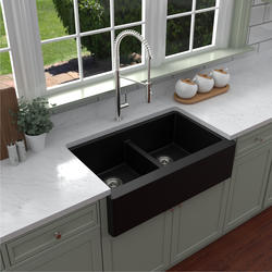 Tuscany® Farmhouse/Apron Front 34" Black Quartz Composite Double Bowl ...