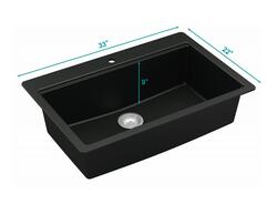 Tuscany® Dual Mount 33" Black Quartz Composite 1-Hole Single Bowl ...