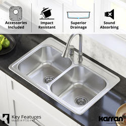 Karran Profile Drop-in 33 Stainless Steel 50/50 Double Bowl Kitchen ...