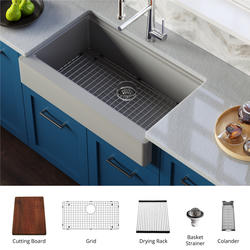 Karran Retrofit Farmhouse/Apron-Front 34" Quartz Composite Gray Single ...