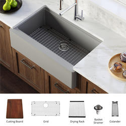Karran Farmhouse/Apron-Front 34" Quartz Composite Gray Single Bowl ...
