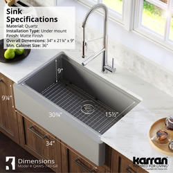 Karran Farmhouse/Apron-Front 34" Quartz Composite Gray Single Bowl ...