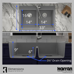 Karran Quartz 33" Gray Drop-in Double Bowl 50/50 Kitchen Sink Kit at ...