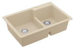 Karran Quartz 33" Bisque Drop-in Double Bowl 60/40 Kitchen Sink Kit at ...