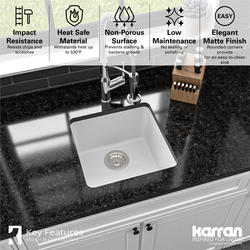 Tuscany® Dual Mount 17" White Quartz Composite Single Bowl Kitchen Sink ...