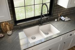 Karran Undermount 32" White Quartz Double Bowl Kitchen Sink at Menards®