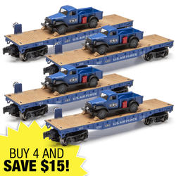4-Piece 10-1/2" O Gauge Air Force Flatcar with Power Wagon Dealer Pack ...