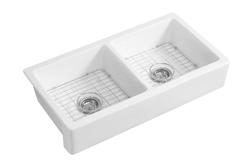Tuscany® Retrofit Farmhouse/Apron Front White Ceramic Double Bowl ...