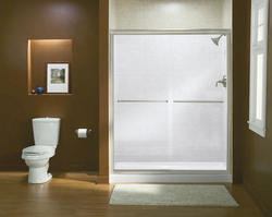 Sterling® Finesse™ 54-5/8" - 59-5/8"W x 70-1/16"H Silver Frameless Sliding Bypass Door with ...