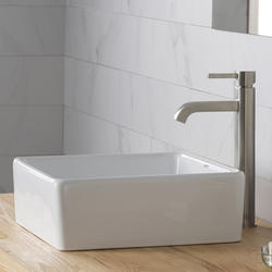 Kraus® 15"W x 15"D White Square Vessel Sink with Ramus Satin Nickel ...