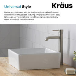 Kraus® 15"W x 15"D White Square Vessel Sink with Ramus Satin Nickel ...