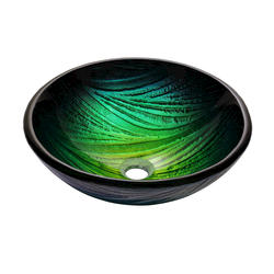 Kraus® Nei 17"W Green Round Glass Vessel Sink with Ramus Oil-Rubbed ...