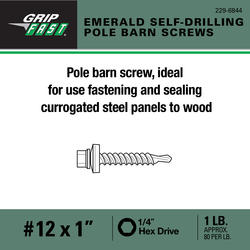 Grip Fast® #12 x 1" Emerald Green Hex Head Self-Drilling Screw - 1 lb ...
