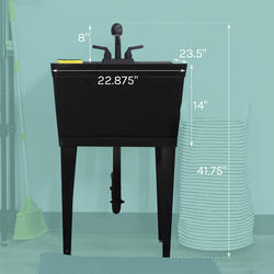 TEHILA 22-3/4"W X 23-1/2"D Black Polypropylene Floor Mount Laundry ...