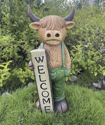 Enchanted Garden® 20" Highland Cow with Welcome Sign Statue at Menards®