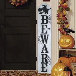 Pumpkin Hollow™ 4' White Wooden "Beware" Halloween Porch Sign at Menards®