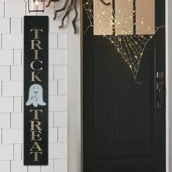 Pumpkin Hollow™ 4' Black Wooden "Trick or Treat" Halloween Porch Sign ...