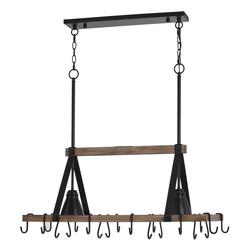Patriot Lighting® Bodhi Black & Replica Wood 2 Light Pot Rack Island ...