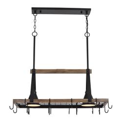 Patriot Lighting® Bodhi Black & Replica Wood 2 Light Pot Rack Island ...