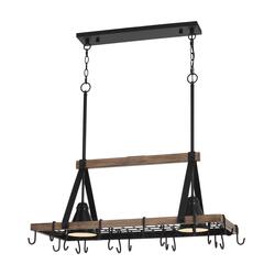 Patriot Lighting® Bodhi Black & Replica Wood 2 Light Pot Rack Island ...