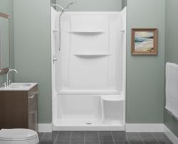 Lyons® Wave™ 48"W x 34"D x 78"H White Seated Shower with Center Drain ...