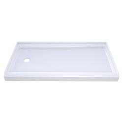Lyons® Wave™ 60"W x 30"D White Single Threshold Shower Base with Left ...