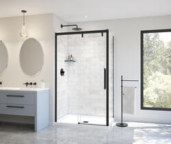 MAAX Uptown 44-47"W x 76"H Matte Black Frameless Sliding Shower Door ...